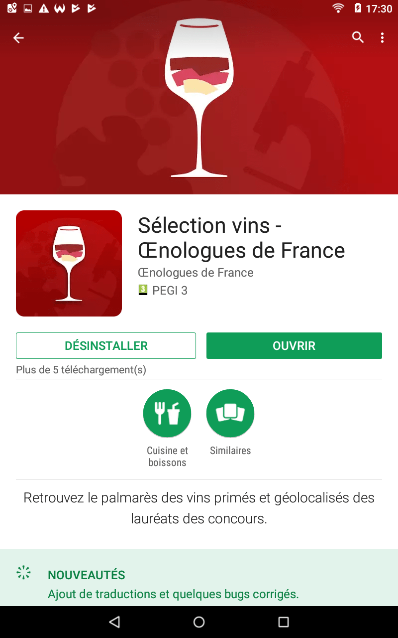 Application mobile "Sélection vins Œnologues de France" - Wexample